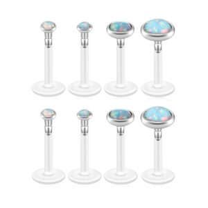 jovivi 8pcs 2-5mm created-opal labret monroe lip rings tragus helix earring studs piercing jewelry 16g 5/16" 8mm