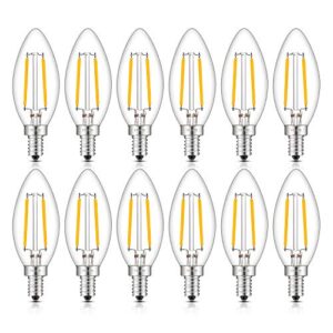 crlight led candelabra bulb 25w equivalent 250 lumens, 3000k soft white 2w filament led chandelier light bulbs, e12 vintage edison b11 clear glass candle bulbs, non-dimmable version, 12 pack