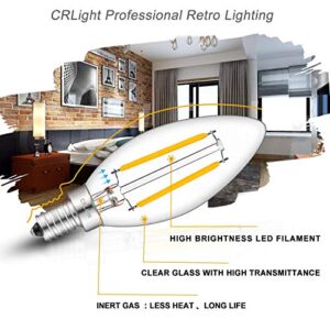 CRLight LED Candelabra Bulb 25W Equivalent 250 Lumens, 3000K Soft White 2W Filament LED Chandelier Light Bulbs, E12 Vintage Edison B11 Clear Glass Candle Bulbs, Non-dimmable Version, 12 Pack