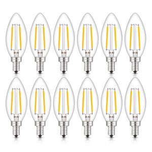 crlight led candelabra bulb 25w equivalent 250 lumens, 3000k soft white 2w filament led chandelier light bulbs, e12 vintage edison b11 clear glass candle bulbs, non-dimmable version, 12 pack