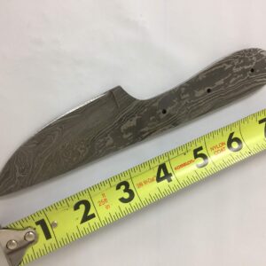 8 inches long hand forged Damascus steel straight back blank blade skinning knife with 3 pin hole. 3.5 inches cutting edge