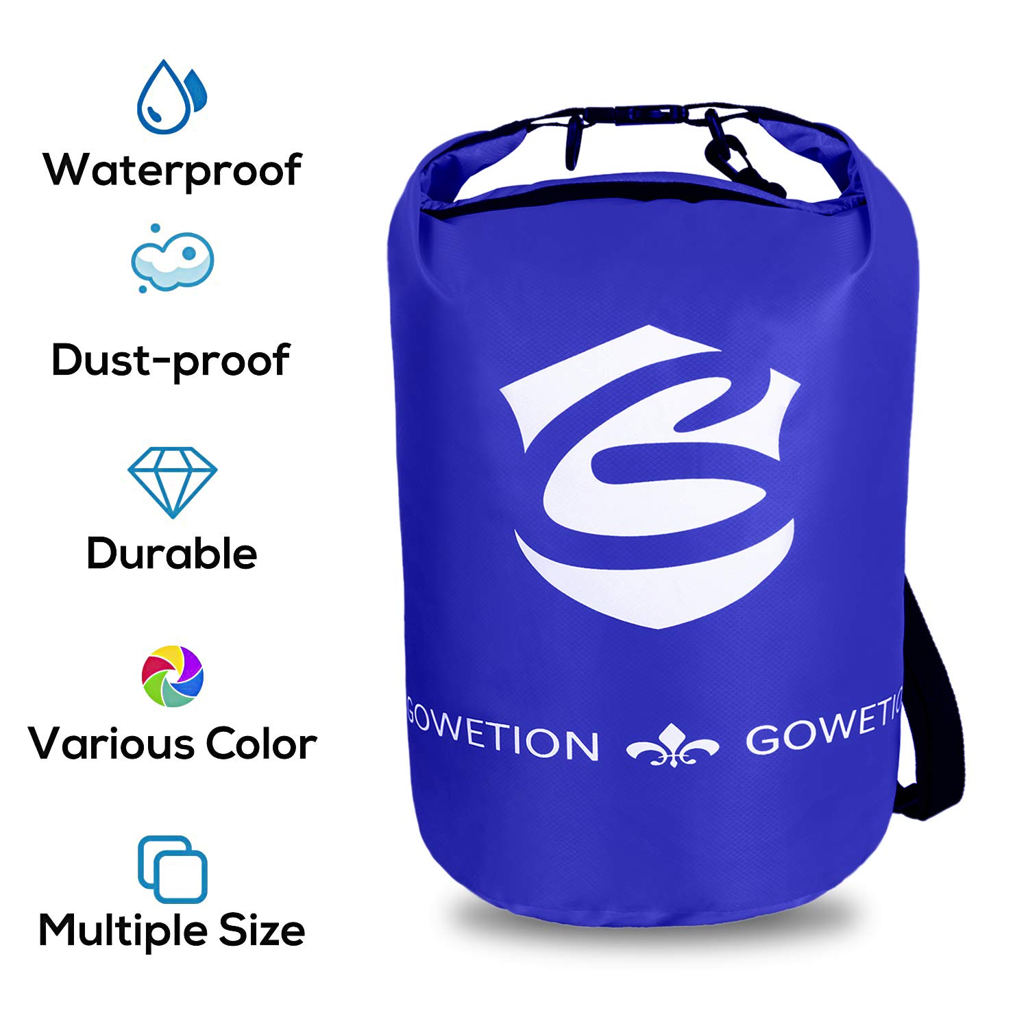 GOWETION Waterproof Floating Dry Bag Roll Top Compression Sack, Outdoor Activities for Submersible Kayaking Fishing Boating Beach Swimming Travel Voyager Camping 10L Waterproof Storage Bag