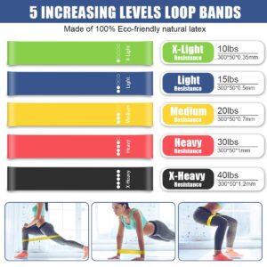 23Pcs Resistance Bands Set Workout Bands, 5 Stackable Exercise Bands with Handles, 5 Resistance Loop Bands, Jump Rope, Figure 8 Resistance Bands, Headband, Cooling Towel