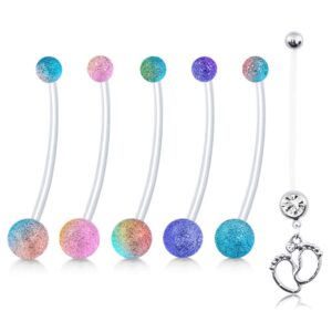 briana williams 14g flexible pregnancy belly button rings bioplast sports maternity belly rings 1 1/2inch (38mm) navel barbell retainer