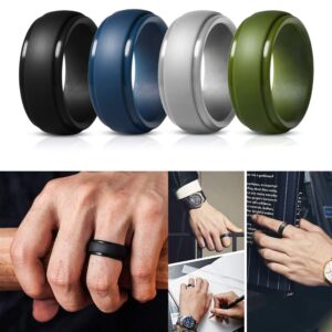 Mens Silicone Wedding Band, Rubber Rings for Him Women Couples Size 9, Step Edge Sleek Design 4 Pack