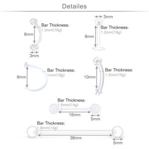 MODRSA Mix Set Clear Piercing Retainers Flexible Lip Ear Nose Studs Septum Eyebrow Tongue Rings Cartilage Tragus Earrings Retainer Bioflex Horseshoe Industrial Barbell 60pcs