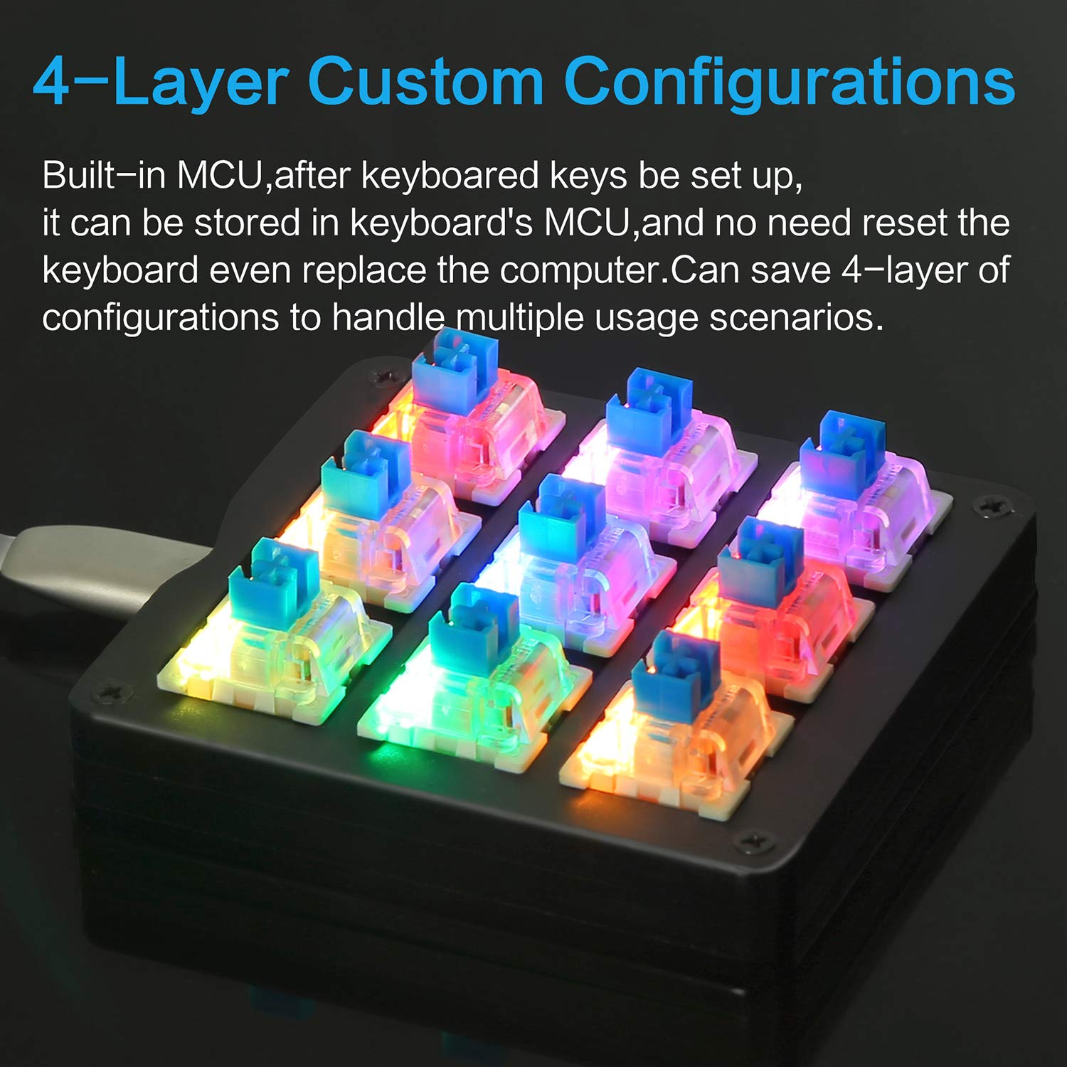 Koolertron One Handed Macro Mechanical Keyboard, RGB LED Backlit Portable Mini One-Handed Mechanical Gaming Keypad OSU! Keyboard 9 Fully Programmable Keys Blue Switches