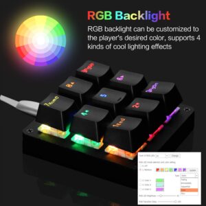 Koolertron One Handed Macro Mechanical Keyboard, RGB LED Backlit Portable Mini One-Handed Mechanical Gaming Keypad OSU! Keyboard 9 Fully Programmable Keys Blue Switches