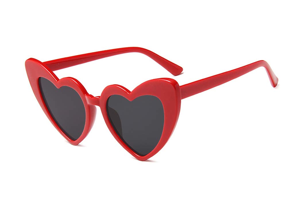 JUSLINK Heart Shaped Sunglasses for Women, Cat Eye Mod Style Retro Kurt Cobain Glasses(Red)