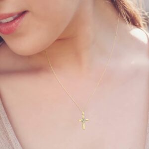 AGS Certified Three Stone Diamond Cross Pendant in 10K Yellow Gold