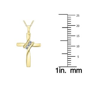 AGS Certified Three Stone Diamond Cross Pendant in 10K Yellow Gold