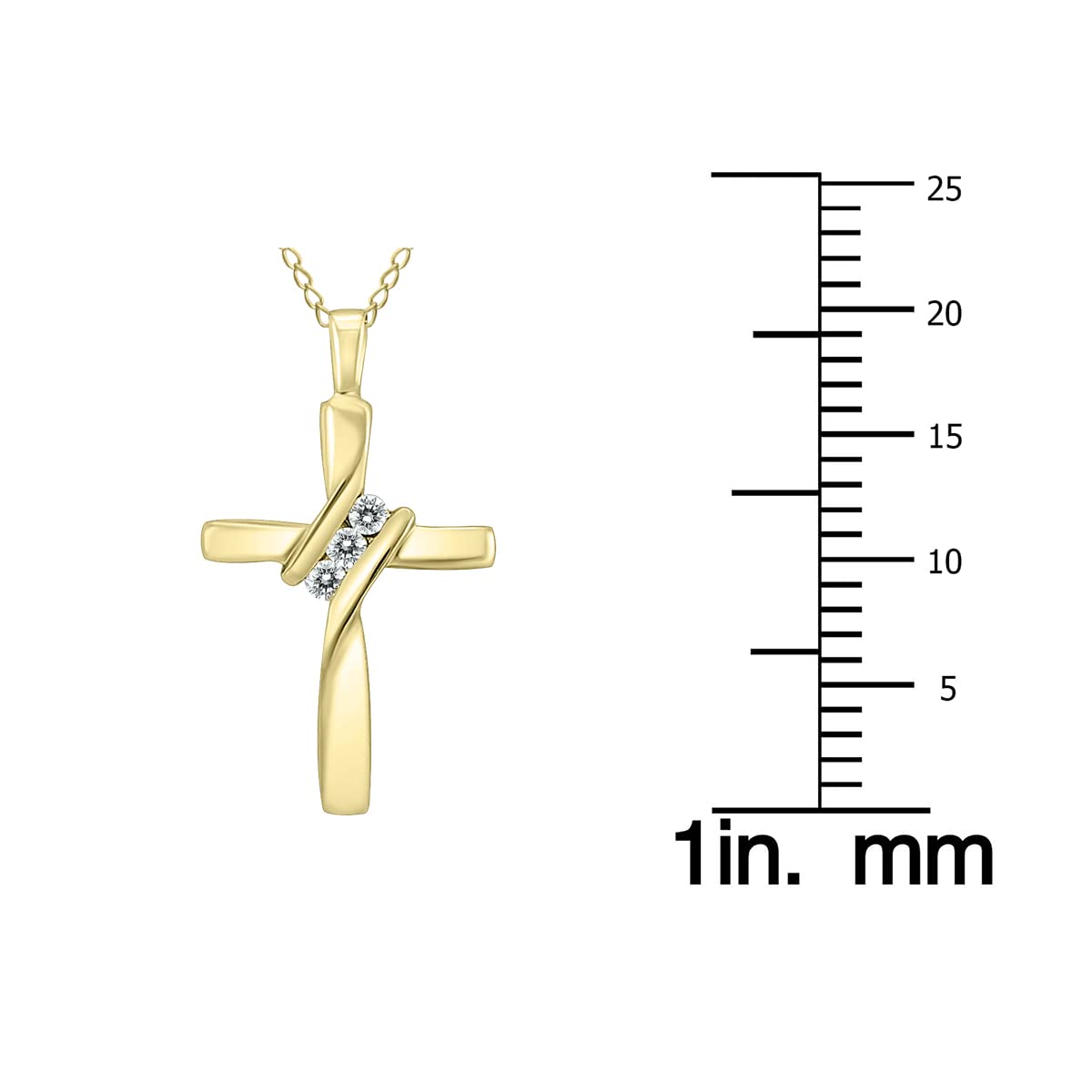 AGS Certified Three Stone Diamond Cross Pendant in 10K Yellow Gold