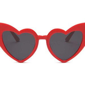 JUSLINK Heart Shaped Sunglasses for Women, Cat Eye Mod Style Retro Kurt Cobain Glasses(Red)