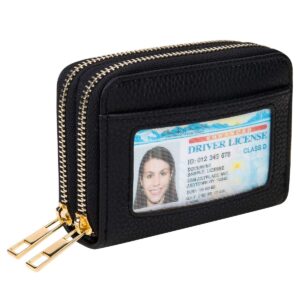 heaye small women wallets for women credit card case wallet holder rfid with id window zipper black