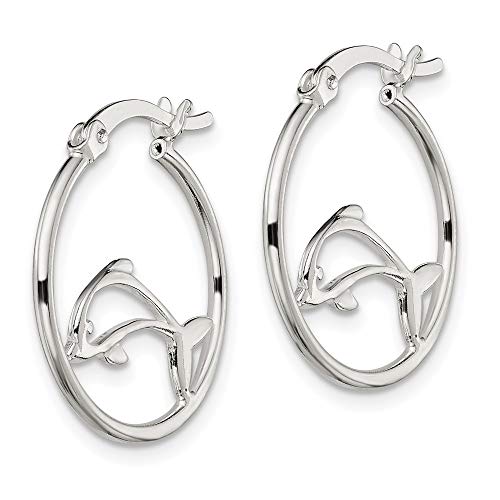 925 Sterling Silver Sea Dolphin Ocean Fish Beach Nautical Hoop Earrings