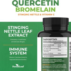 ForestLeaf - Quercetin 500mg - Quercetin with Bromelain, Vitamin C & Stinging Nettle 90 Veggie Capsules - Advanced Quercetin Supplement - Natural Immune & Normal Respiratory Function