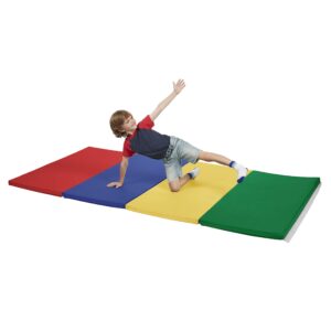 fdp softscape 4ft x 8ft runway tumbling mat - soft, sturdy foam, 3-fold exercise mat; safe indoor active play, gymnastics practice, training, stretching for kids - assorted