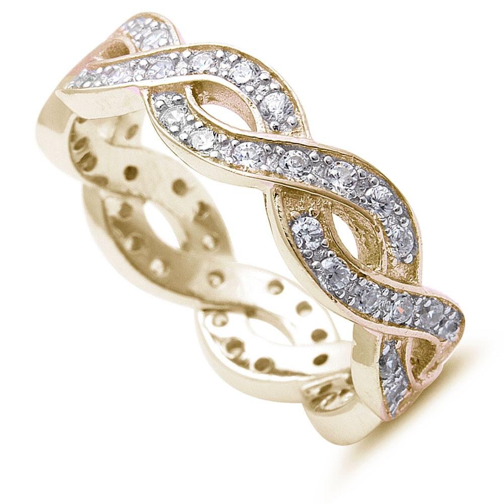 CloseoutWarehouse Clear Cubic Zirconia Eternity Twisted Infinity Ring Gold-Tone Plated Sterling Silver Size 5