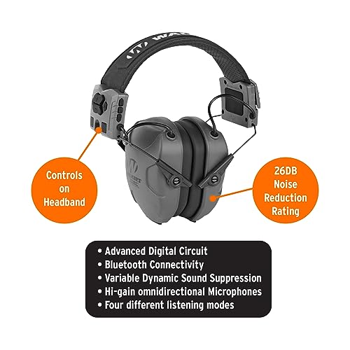 Walker's XCEL 500BT Digital Electronic Ear Protection Muff and Protective Case -Ear muffs provide hearing protection, voice clarity & Bluetooth for work and range use - 4 Listening Modes (2 Items)