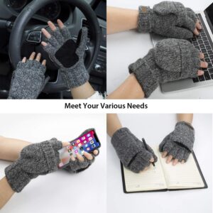 ViGrace Winter Knitted Convertible Fingerless Gloves Wool Mittens Warm Mitten Glove for Women and Men