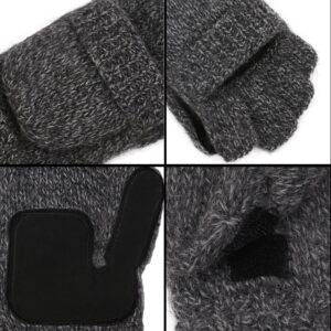 ViGrace Winter Knitted Convertible Fingerless Gloves Wool Mittens Warm Mitten Glove for Women and Men