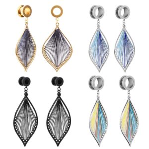 kubooz elegant ear gauges leaves dangle tunnels womens piercing plugs earrings 4 colors for choose size 2g(6mm) to 1 inch(25mm)