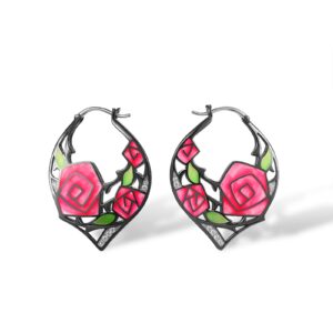 santuzza rose earrings 925 sterling silver handmade enamel flower hoop earrings for women