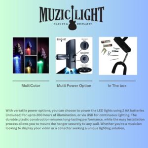 MuzicLight Light Up Guitar Wall Mount, LED Guitar Wall Hanger, Guitar Wall Bracket with Light, Lit Holder for Electric Guitars, Guitar Mount with Color Changing LEDs 5 Colors