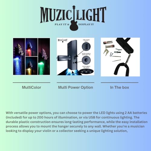 MuzicLight Light Up Guitar Wall Mount, LED Guitar Wall Hanger, Guitar Wall Bracket with Light, Lit Holder for Electric Guitars, Guitar Mount with Color Changing LEDs 5 Colors