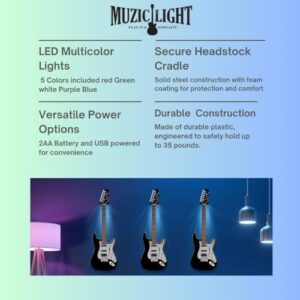 MuzicLight Light Up Guitar Wall Mount, LED Guitar Wall Hanger, Guitar Wall Bracket with Light, Lit Holder for Electric Guitars, Guitar Mount with Color Changing LEDs 5 Colors