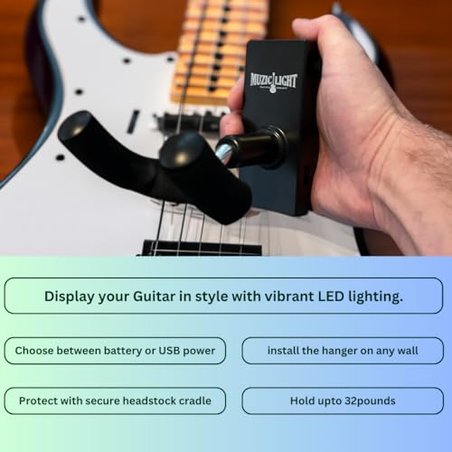 MuzicLight Light Up Guitar Wall Mount, LED Guitar Wall Hanger, Guitar Wall Bracket with Light, Lit Holder for Electric Guitars, Guitar Mount with Color Changing LEDs 5 Colors