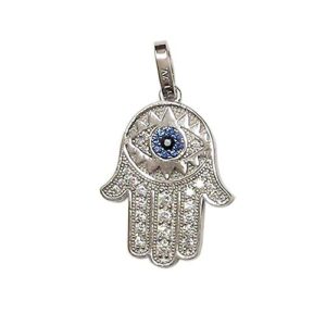 latisoro sterling silver blue cz hand of hamsa pendant - evil eye defense - 100% hypoallergenic & allergy free jewelry