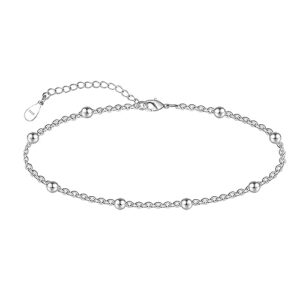 chic & artsy ankle bracelets 925 sterling silver beaded chain anklets for women simple foot jewelry