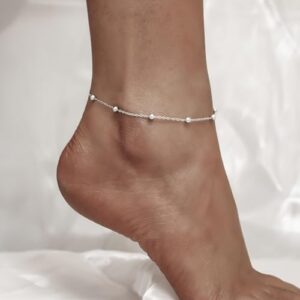 CHIC & ARTSY Ankle Bracelets 925 Sterling Silver Beaded Chain Anklets for Women Simple Foot Jewelry