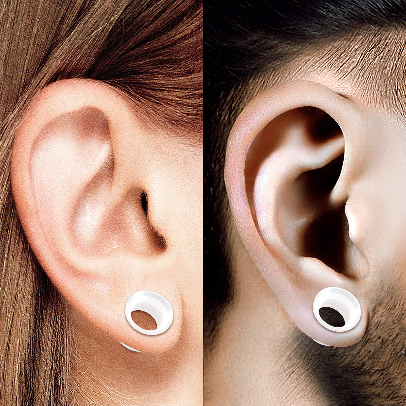 BIG GAUGES 2 Pairs Clear Silicone 0g Gauge 8mm Thin Double Flared Saddle Piercing Ear Stretching Flesh Tunnel Earring Lobe Plugs BG7025