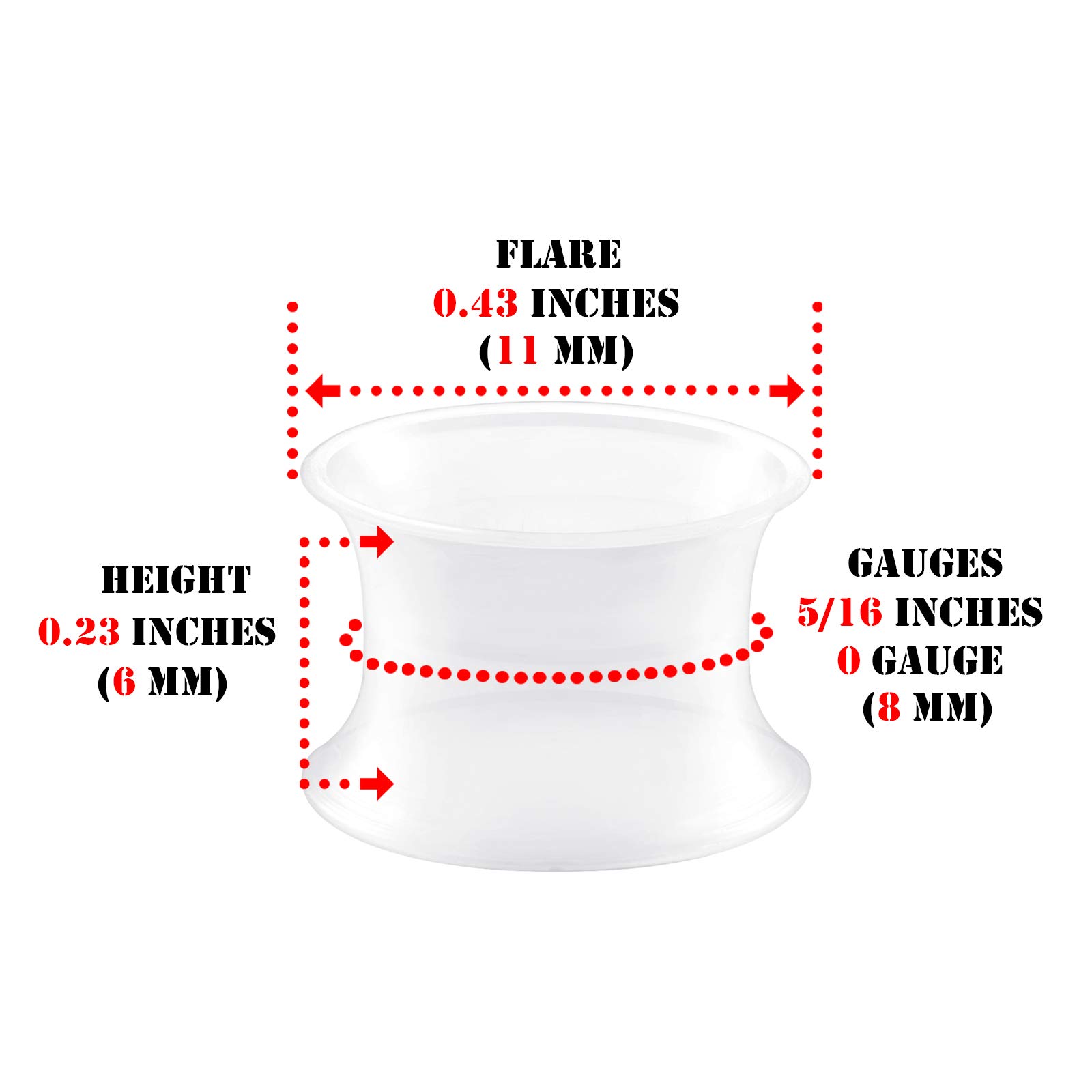 BIG GAUGES 2 Pairs Clear Silicone 0g Gauge 8mm Thin Double Flared Saddle Piercing Ear Stretching Flesh Tunnel Earring Lobe Plugs BG7025