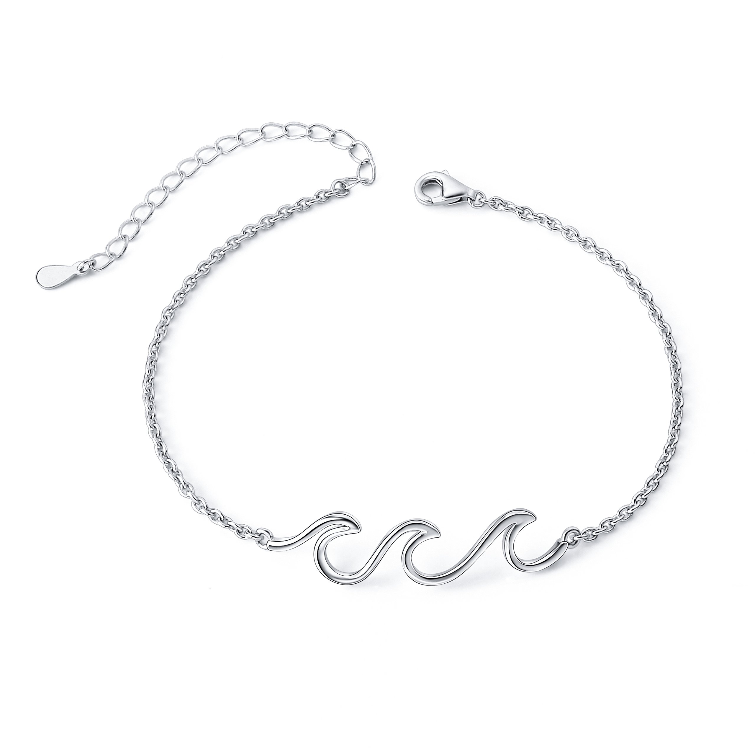 Wave Ocean Beach Sea Anklet for Women S925 Sterling Silver Adjustable Ankle Foot bracelet 10 Inch