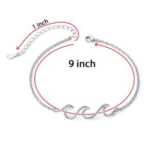 Wave Ocean Beach Sea Anklet for Women S925 Sterling Silver Adjustable Ankle Foot bracelet 10 Inch