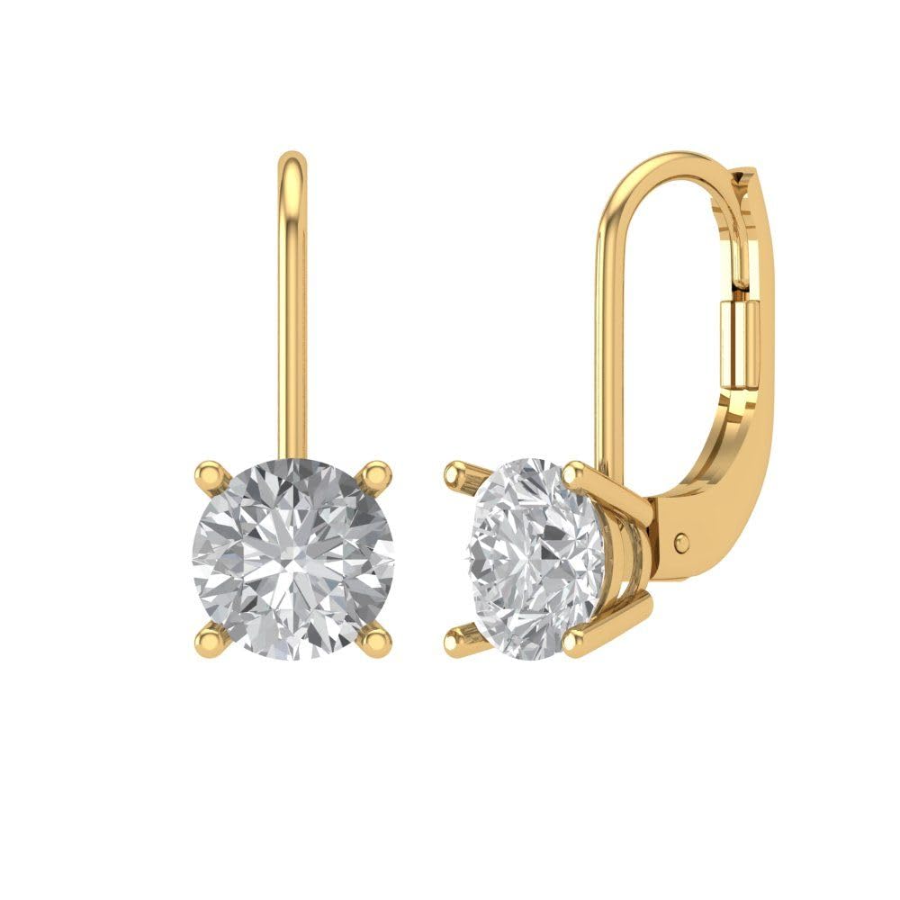 Clara Pucci 1.50 ct Round Cut Conflict Free Solitaire Genuine Moissanite Designer Lever back Drop Dangle Earrings Solid 14k Yellow Gold