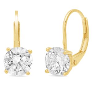 Clara Pucci 1.50 ct Round Cut Conflict Free Solitaire Genuine Moissanite Designer Lever back Drop Dangle Earrings Solid 14k Yellow Gold