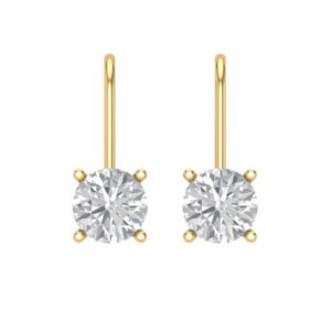 Clara Pucci 1.50 ct Round Cut Conflict Free Solitaire Genuine Moissanite Designer Lever back Drop Dangle Earrings Solid 14k Yellow Gold