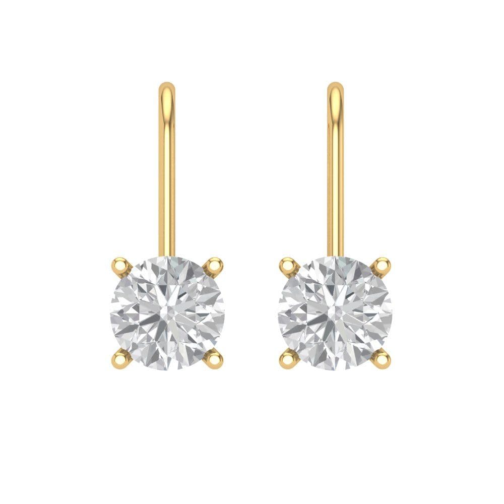 Clara Pucci 1.50 ct Round Cut Conflict Free Solitaire Genuine Moissanite Designer Lever back Drop Dangle Earrings Solid 14k Yellow Gold