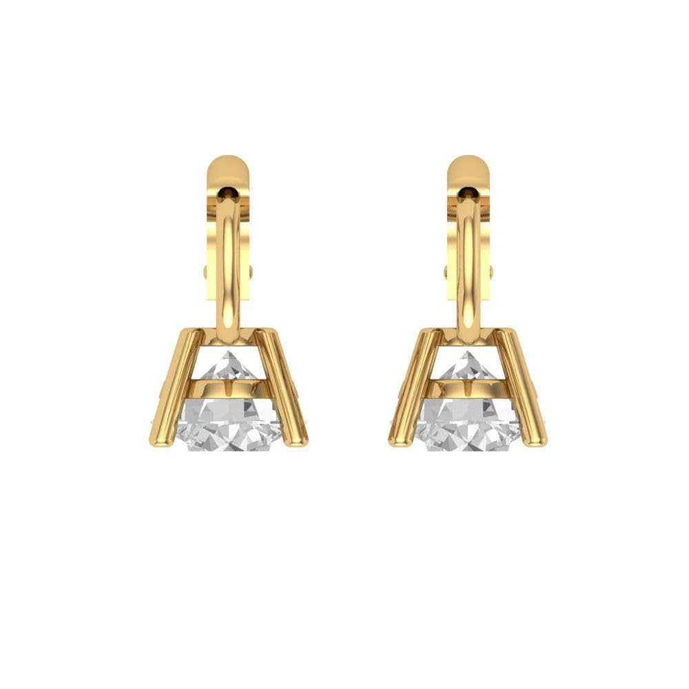 Clara Pucci 1.50 ct Round Cut Conflict Free Solitaire Genuine Moissanite Designer Lever back Drop Dangle Earrings Solid 14k Yellow Gold