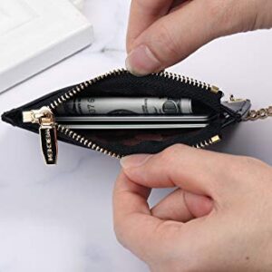 Small Wallets for Women Slim Leather Card Case Holder Wallet Coin Change Purse with Keychain (Black)