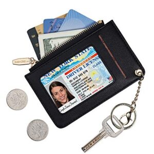 Small Wallets for Women Slim Leather Card Case Holder Wallet Coin Change Purse with Keychain (Black)