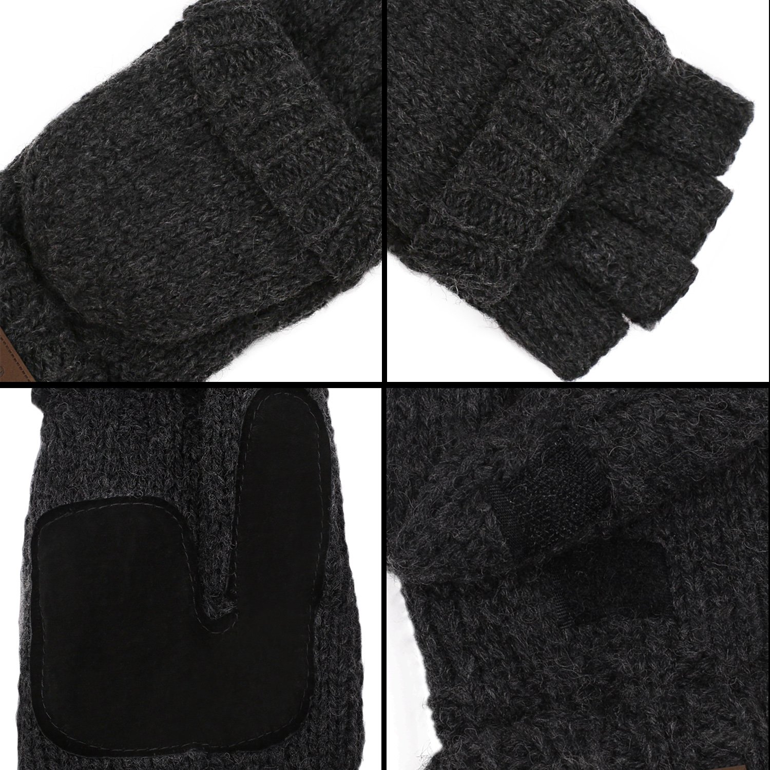 ViGrace Winter Knitted Convertible Fingerless Gloves Wool Mittens Warm Mitten Glove for Women and Men