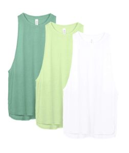 icyzone workout tank tops for women - running muscle tank sport exercise gym yoga tops athletic shirts(pack of 3)(s, white/green/pistachio green)