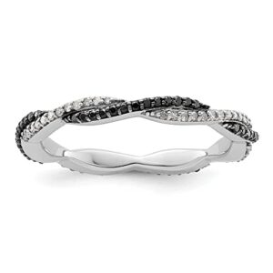 925 sterling silver black white diamond stackable wedding band ring size 7.00