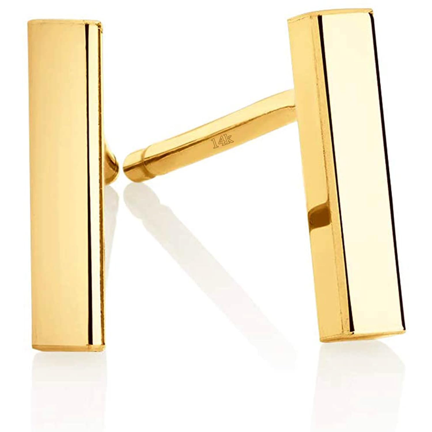 14k Yellow Gold Bar Earrings Polished Stud 12mm Line Stick Minimalist Earrings (yellow-gold)