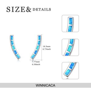 WINNICACA Ear Crawler Climber Earrings Sterling Silver Created Blue Fire Opal Slender Small Bar Stud Earrings Gifts for Women